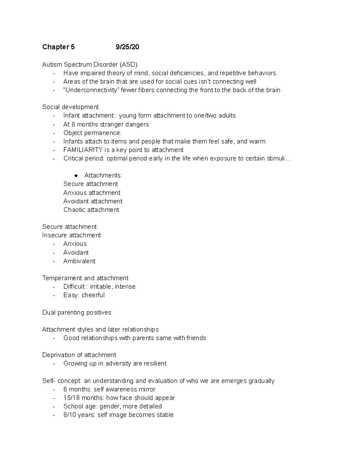 Introductory Psychology Notes - Chapter 5 9/25/ Autism Spectrum ...