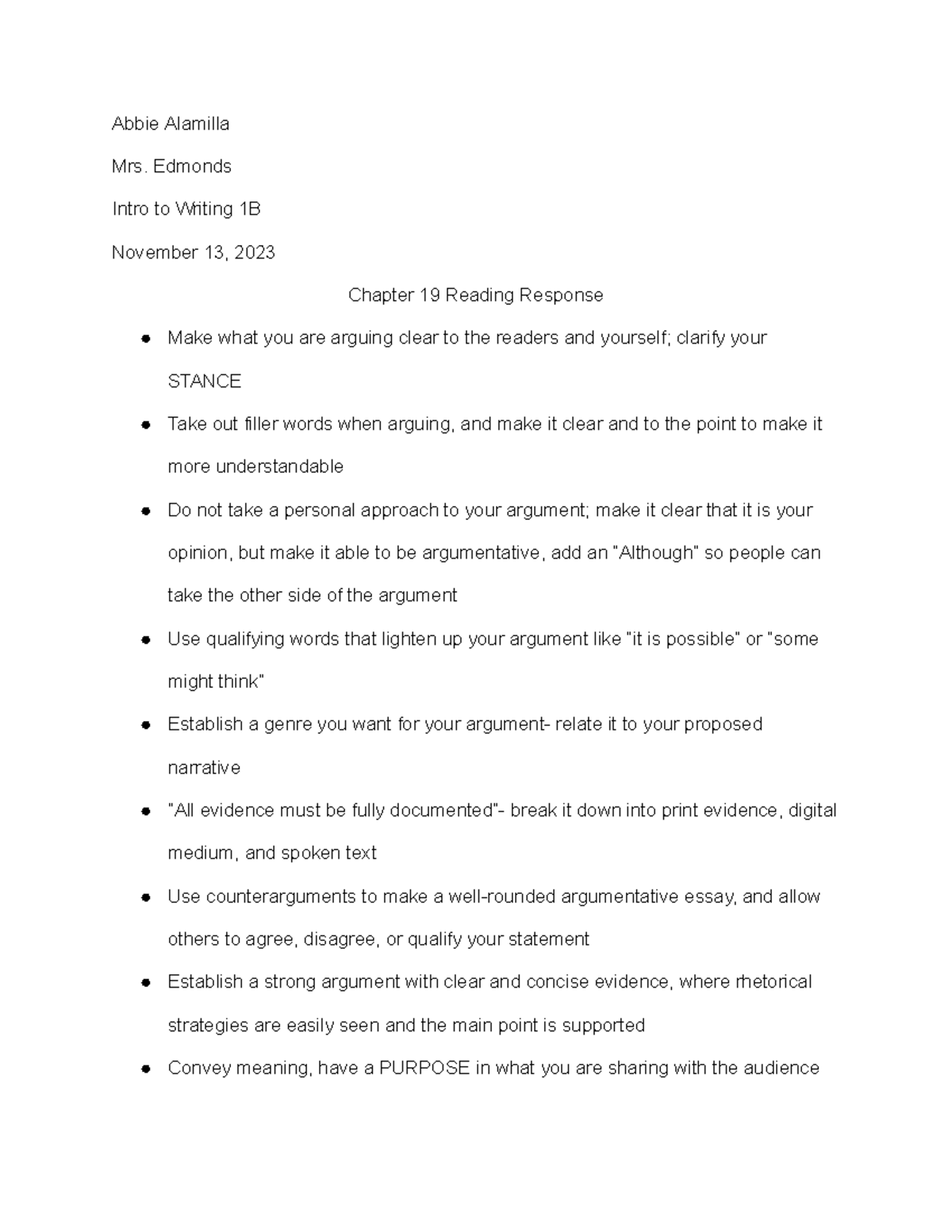 Chapter 19 Response - Book work - Abbie Alamilla Mrs. Edmonds Intro to ...