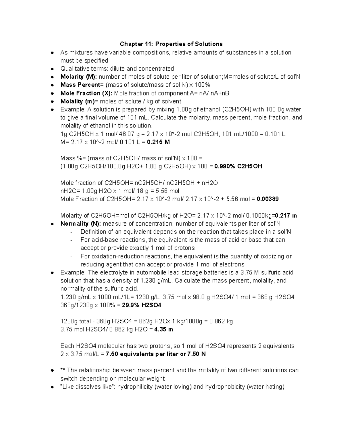 Chem 1128Q Chapter 11 Notes - Chapter 11: Properties of Solutions As ...