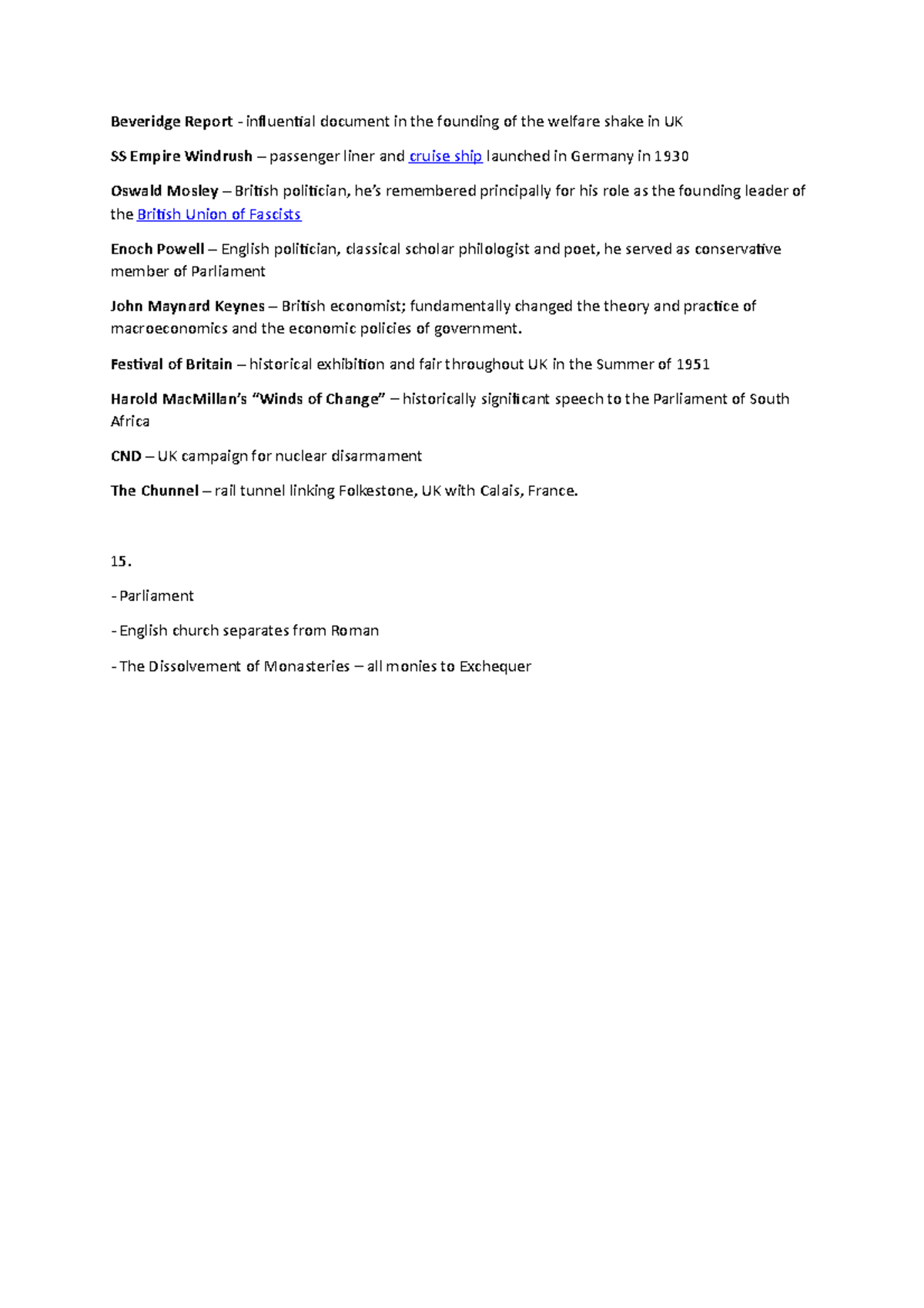 Missing Exam Terms - Beveridge Report - influential document in the ...