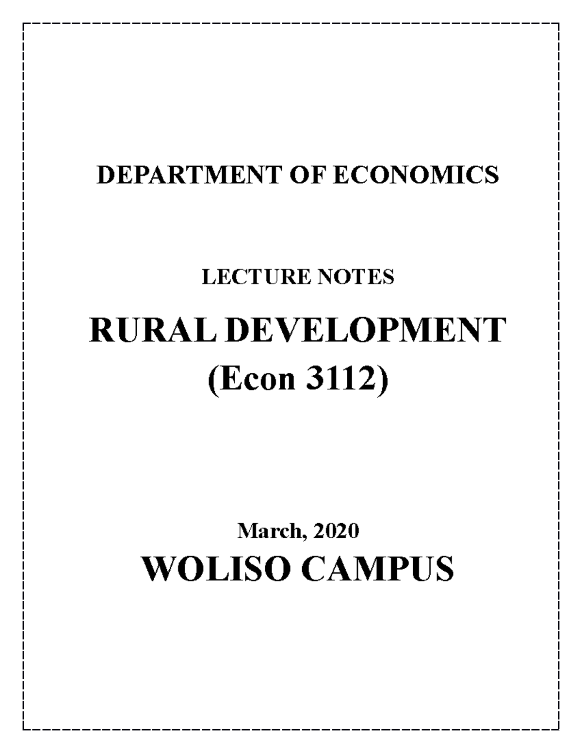Rural Development (Lecture Notes) 2020-1 - DEPARTMENT OF ECONOMICS ...