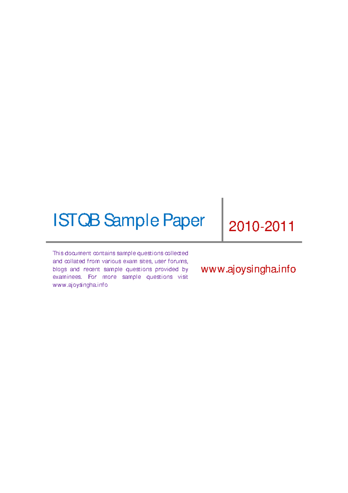 500 Istqb Sample Papers 2010 2011 - ISTQB Sample Paper 2010 - 2011 This ...