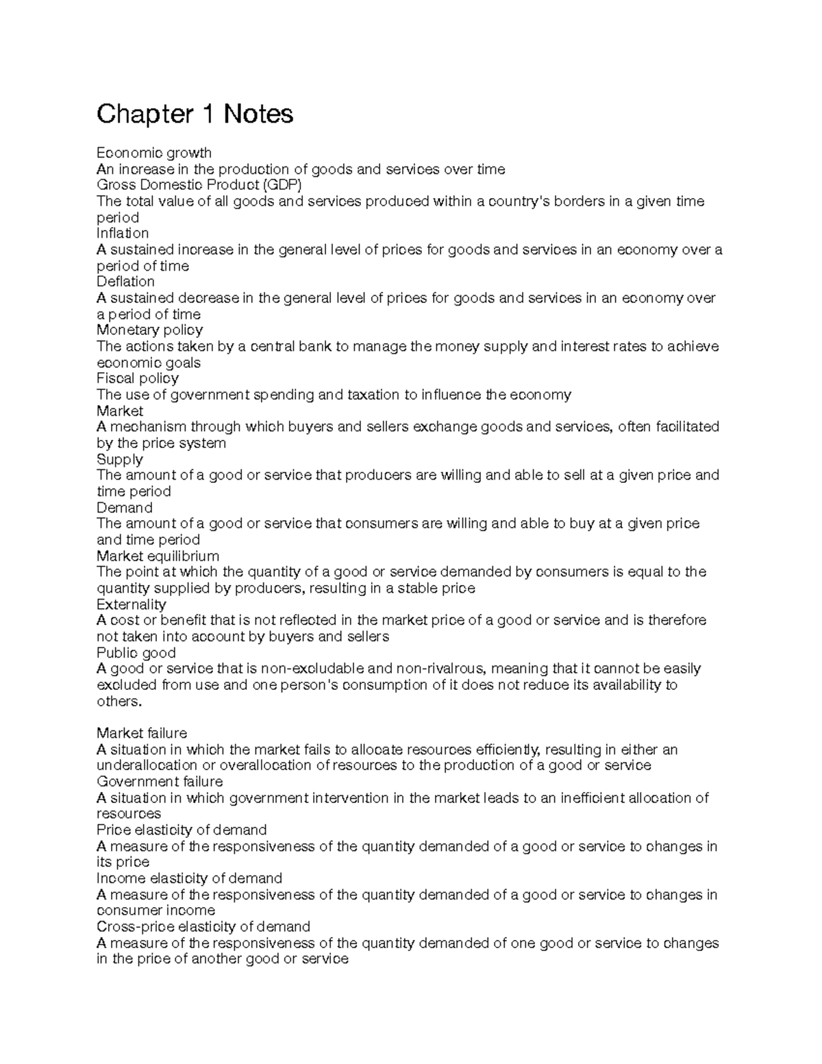 Chapter 1 Notes - Chapter 1 Notes Economic growth An increase in the ...