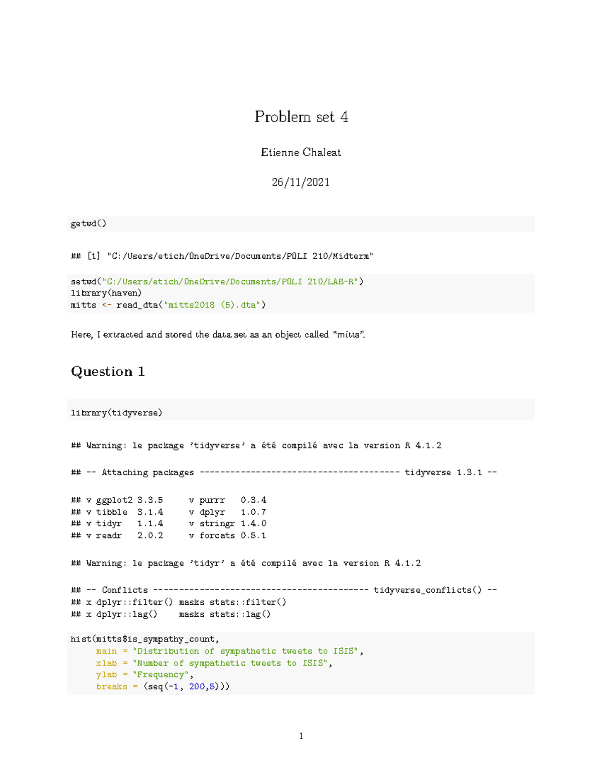 Assignment 4 - Problem set 4 Etienne Chaleat 26/11/ getwd() [1] - Studocu