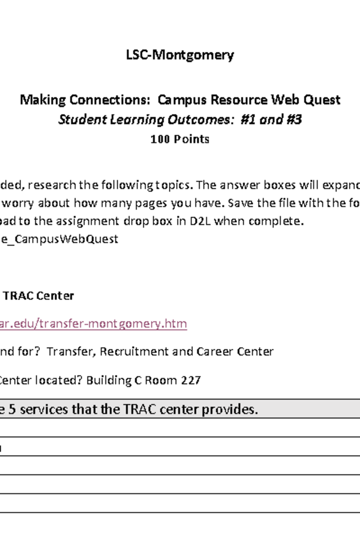 Campus Webquest - Making Connections: Campus Resource Web Quest Student ...