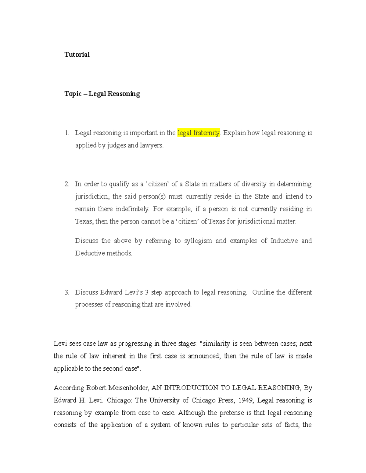 Tutorial 2 - Use at your own risk. - Tutorial Topic – Legal Reasoning ...