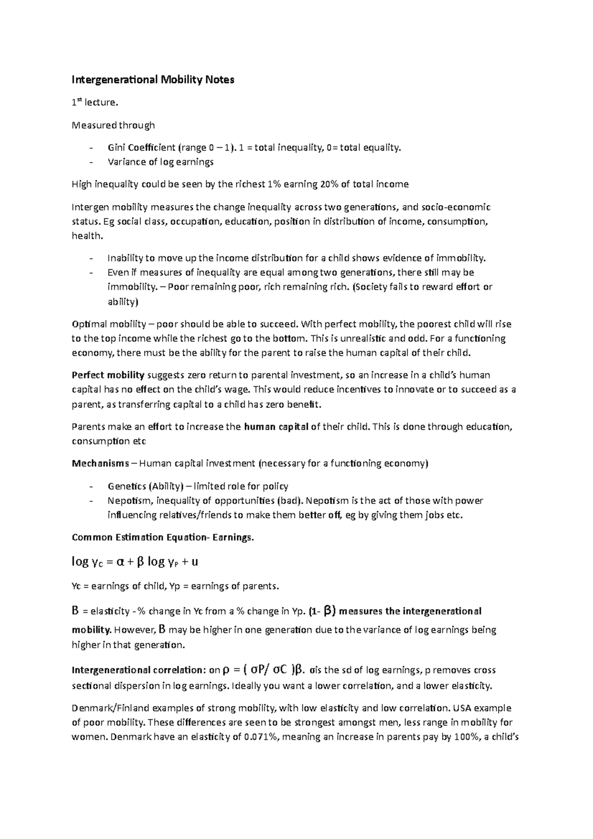 Inter-generational Mobility Notes - Applied Economics ...