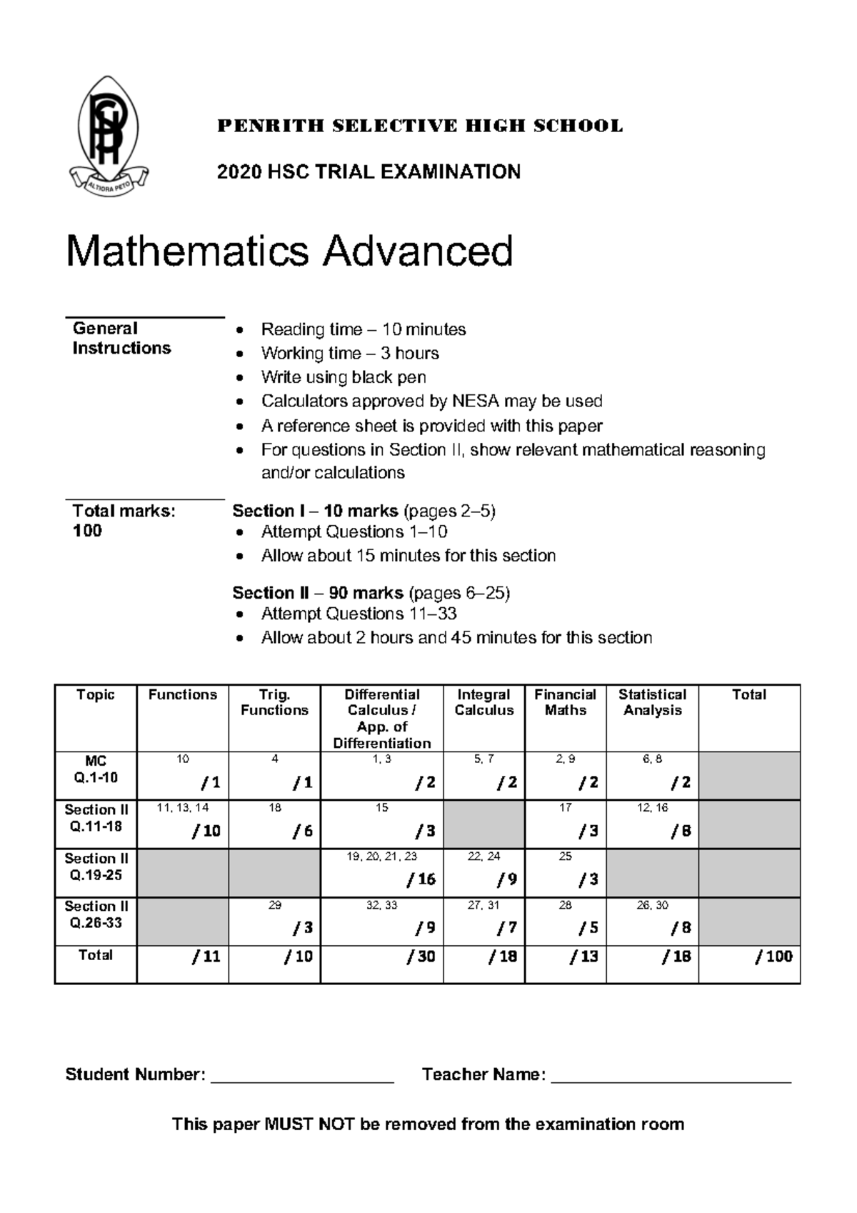 Penrith 2020 2U Trial - exam - PENRITH SELECTIVE HIGH SCHOOL 2020 HSC ...
