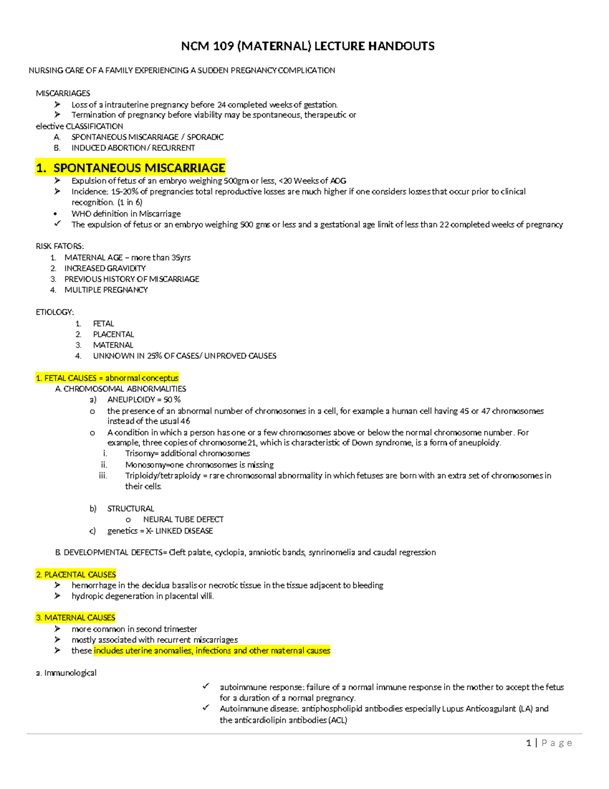 NCM 109 Lecture Handouts Copy - NCM 109 (MATERNAL) LECTURE HANDOUTS ...