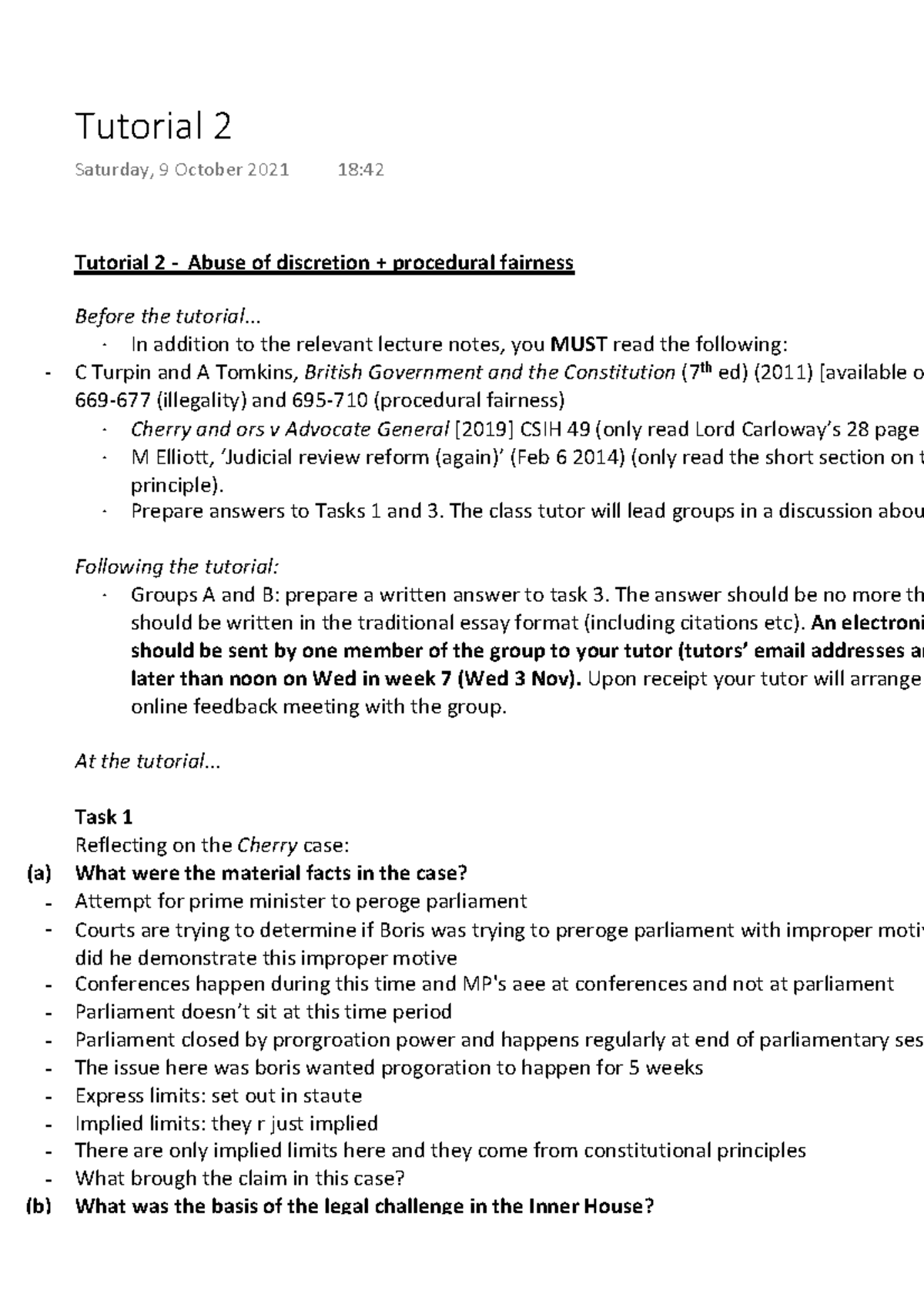 Tutorial 2 Public Law - N/A - Tutorial 2 - Abuse of discretion ...