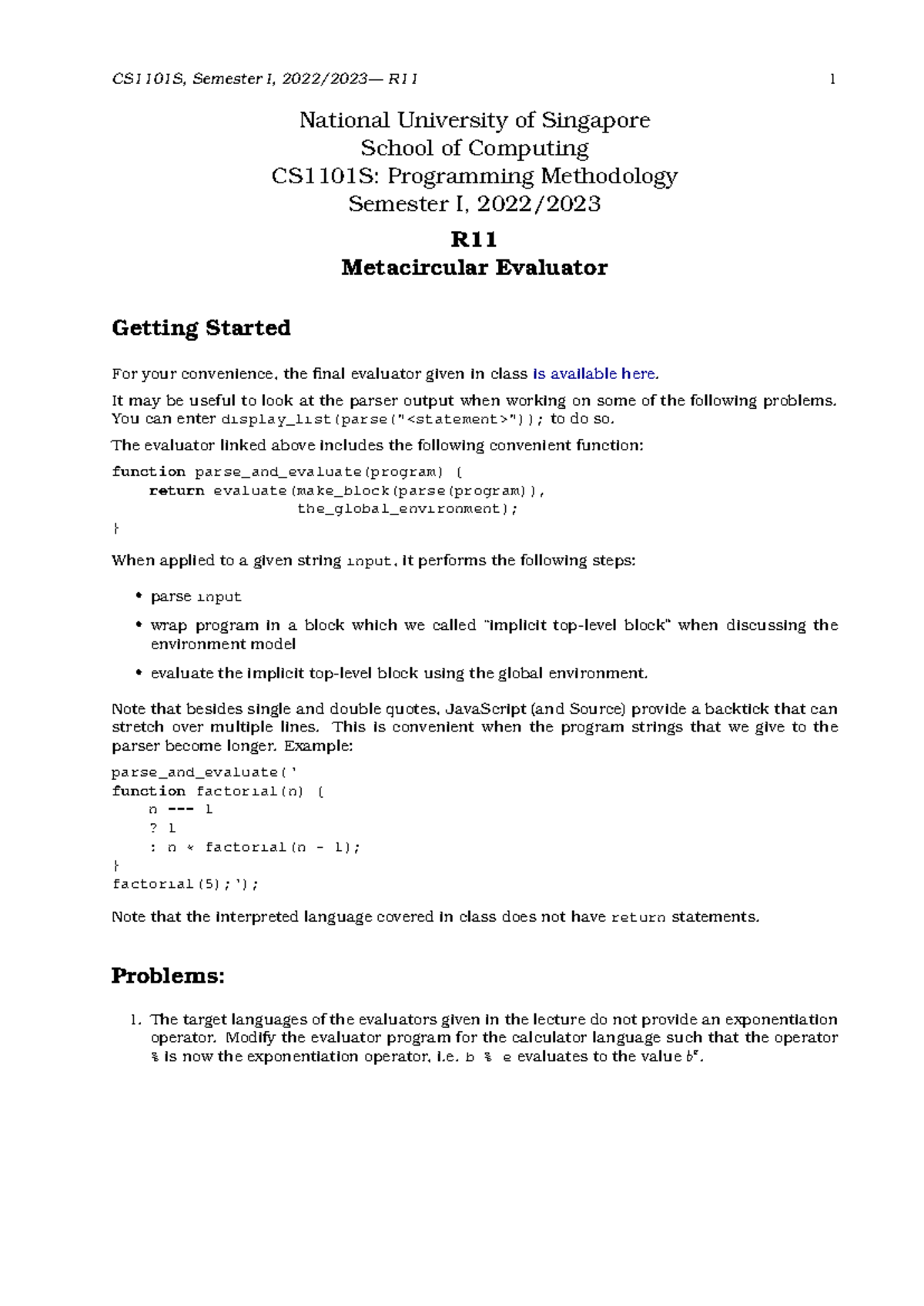 Reflection-R11 - r11 - CS1101S, Semester I, 2022/2023— R11 1 National ...