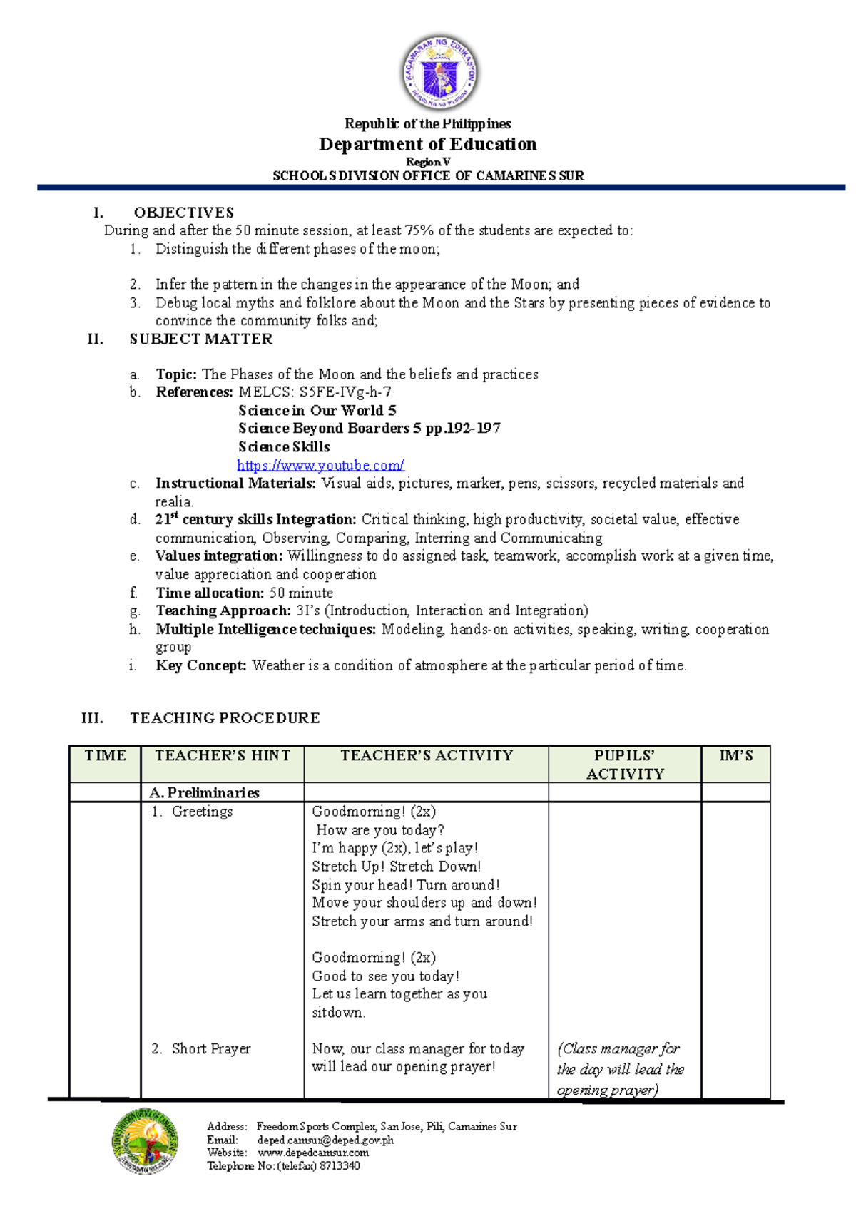 Demonstration Teaching 2021-2022 - BSEd-Science - Studocu
