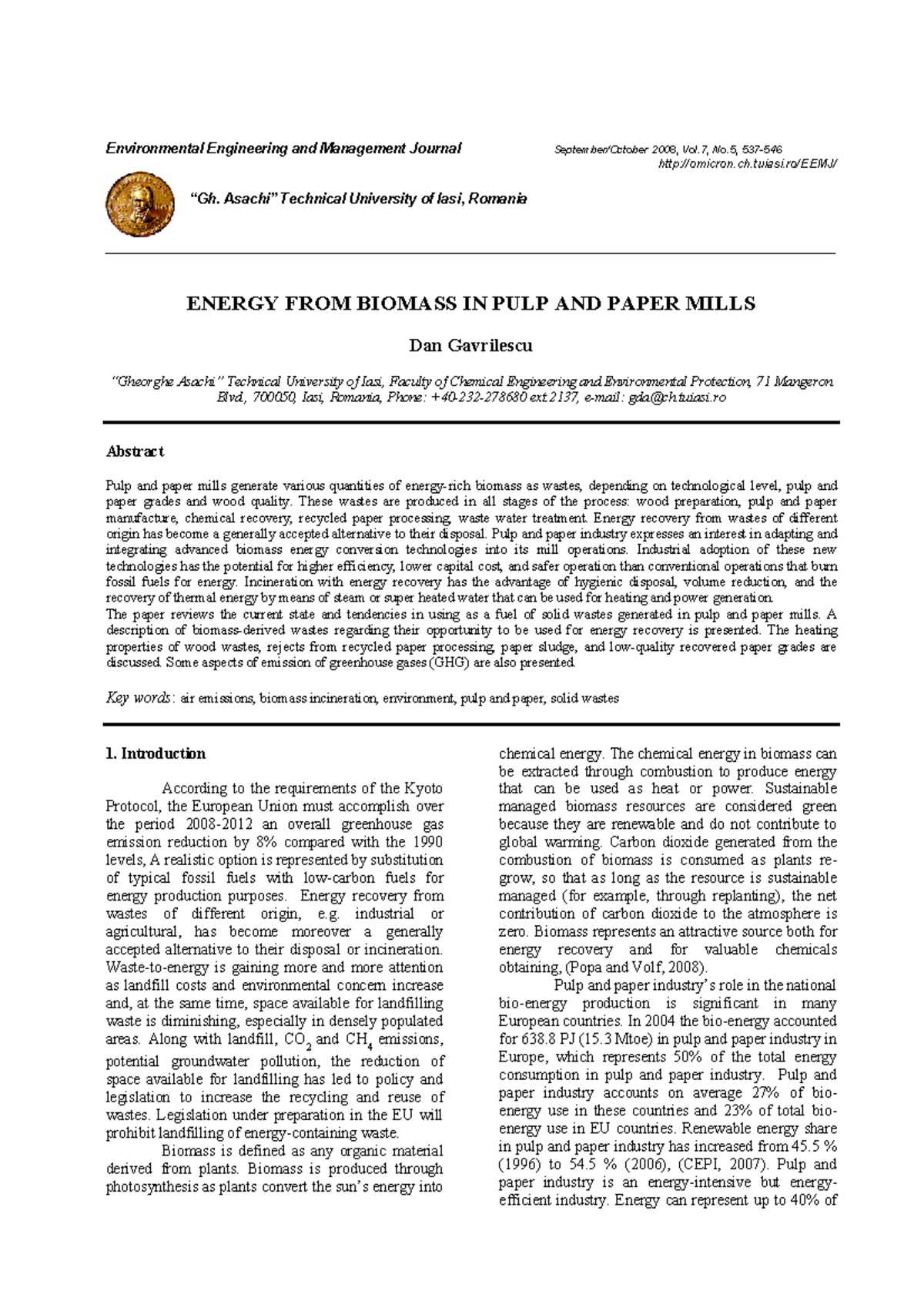 Energy FROM Biomass IN PULP AND Paper Mills - Environmental Engineering ...