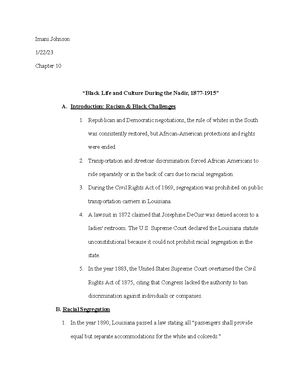 Chp 10 notes african american history 1 24 23 - What was the African ...