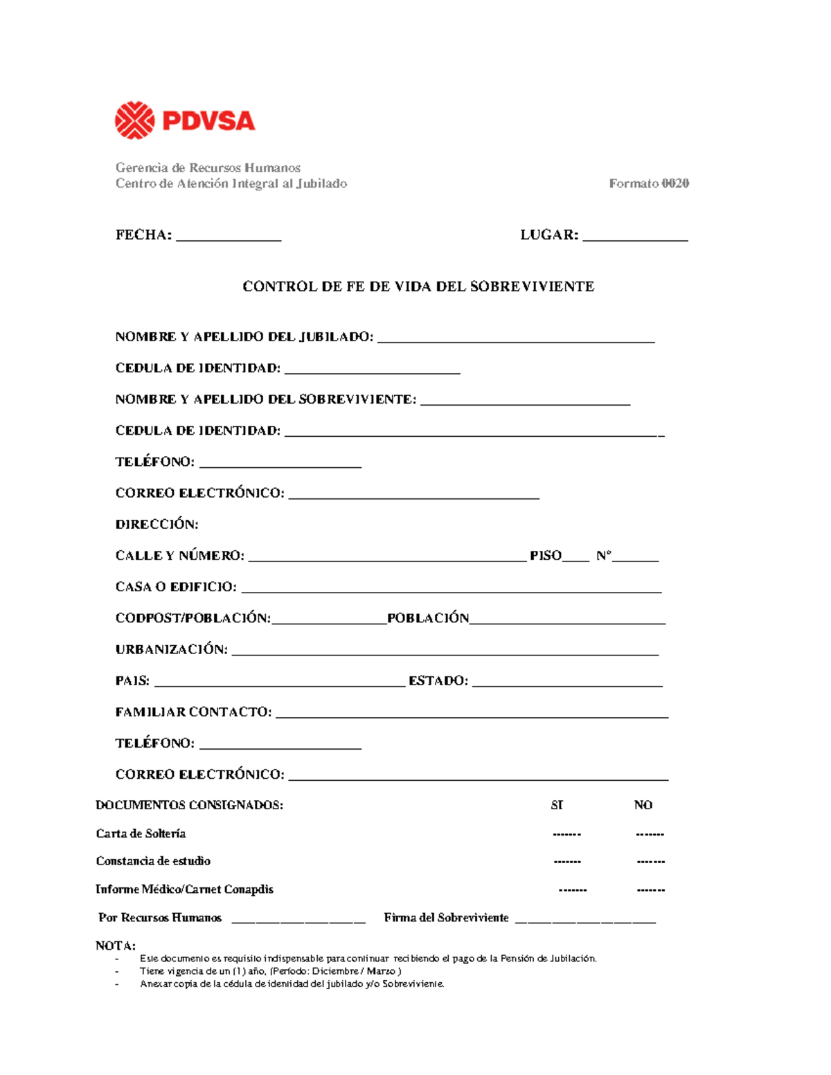 Formatos FE DE VIDA Sobrevivientes - 0020 - Gerencia de Recursos ...