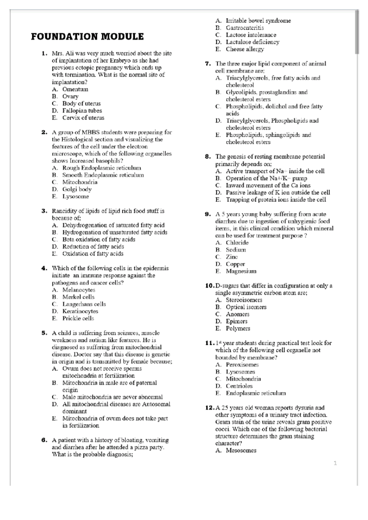 Foundation Module - Bachelors of Medicine, Bachelors of Surgery - Studocu