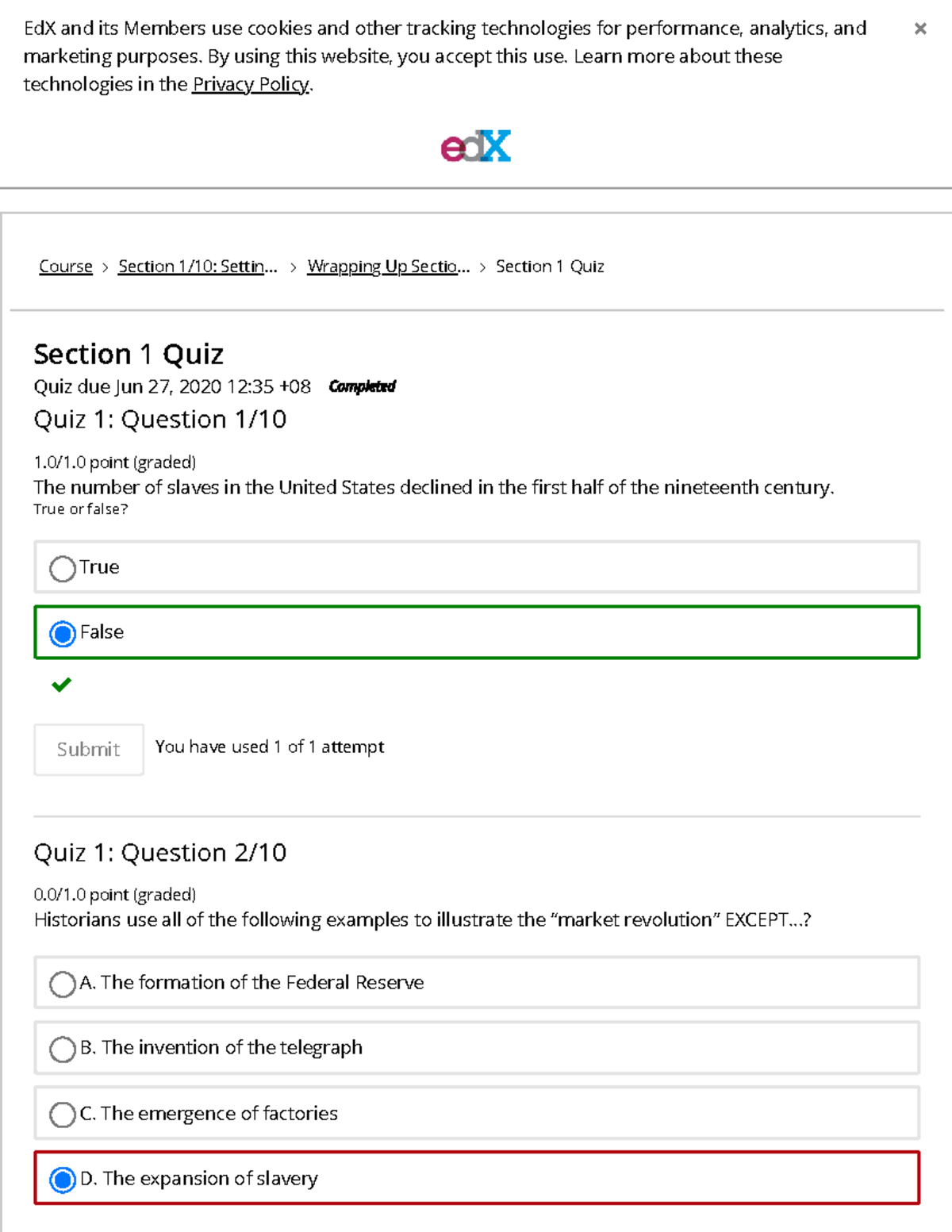 Section 1 Quiz Wrapping Up Section 1 HIST1.1x Courseware ed X - EdX and ...
