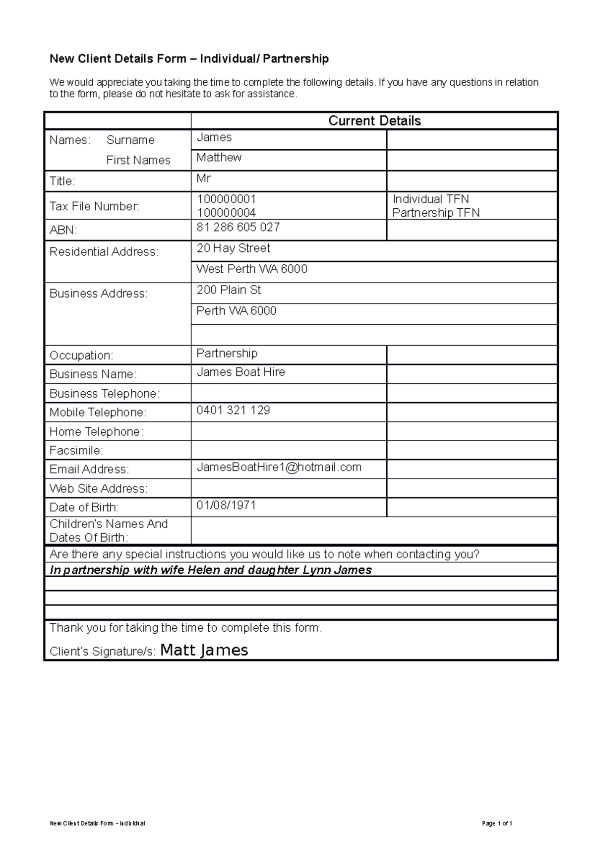 New client details form Matthew - New Client Details Form – Individual ...