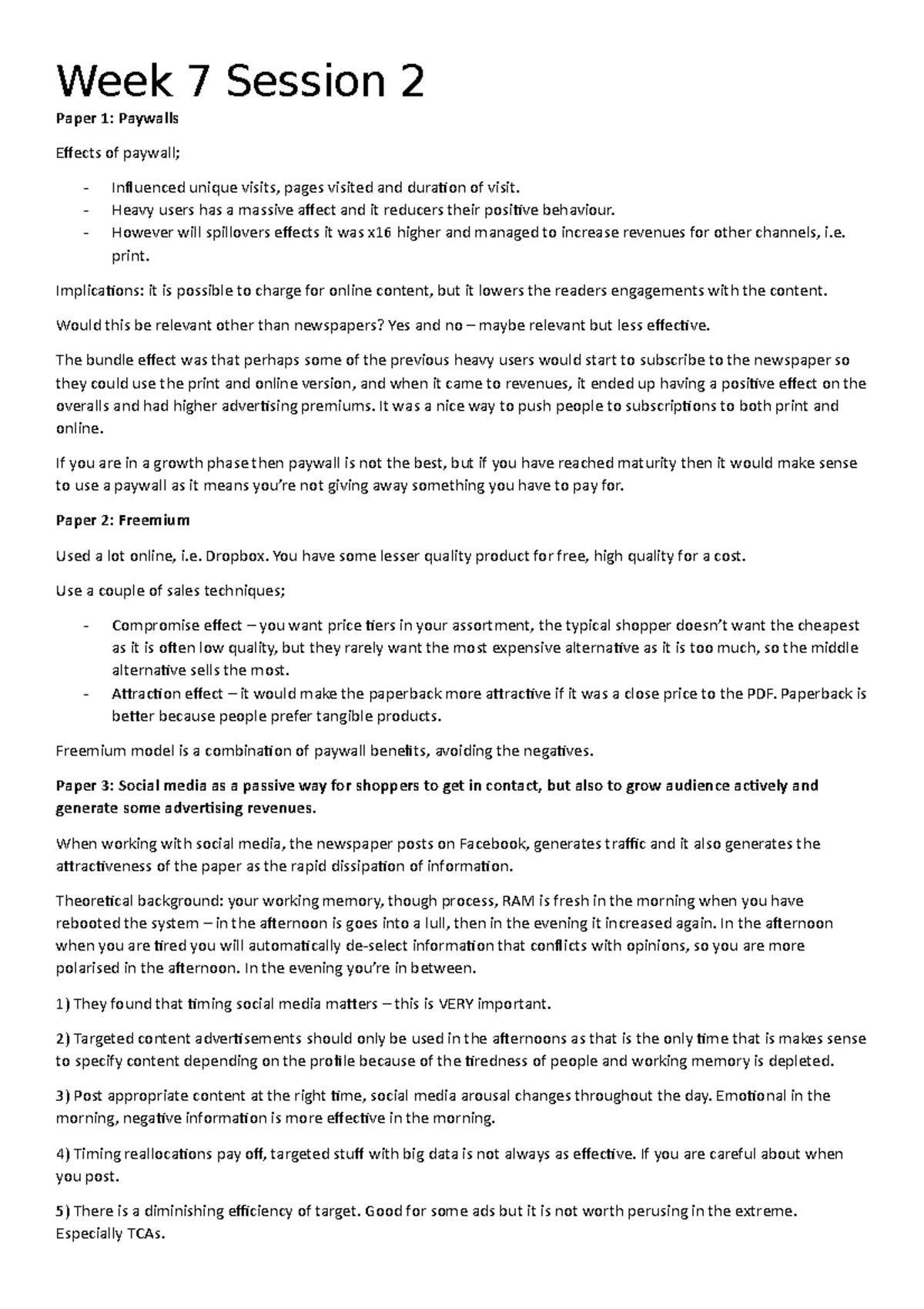Week 7 Session 2 - Paywalls and Freemiums - Week 7 Session 2 Paper 1: Paywalls Effects of ...