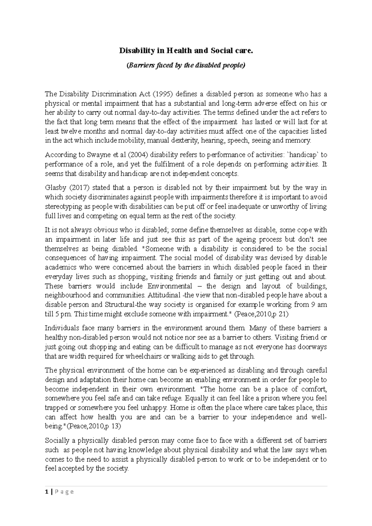 Disability in Health and Social care - (Barriers faced by the disabled ...