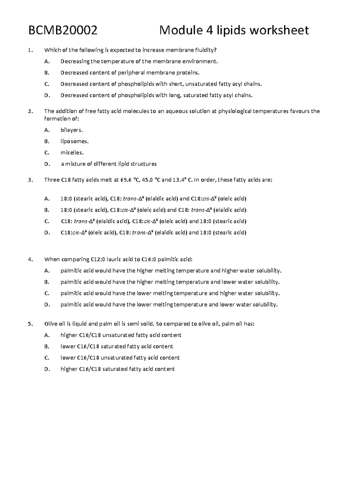Module 4 lipids worksheet without answers-1 - BCMB20002 Module 4 lipids ...