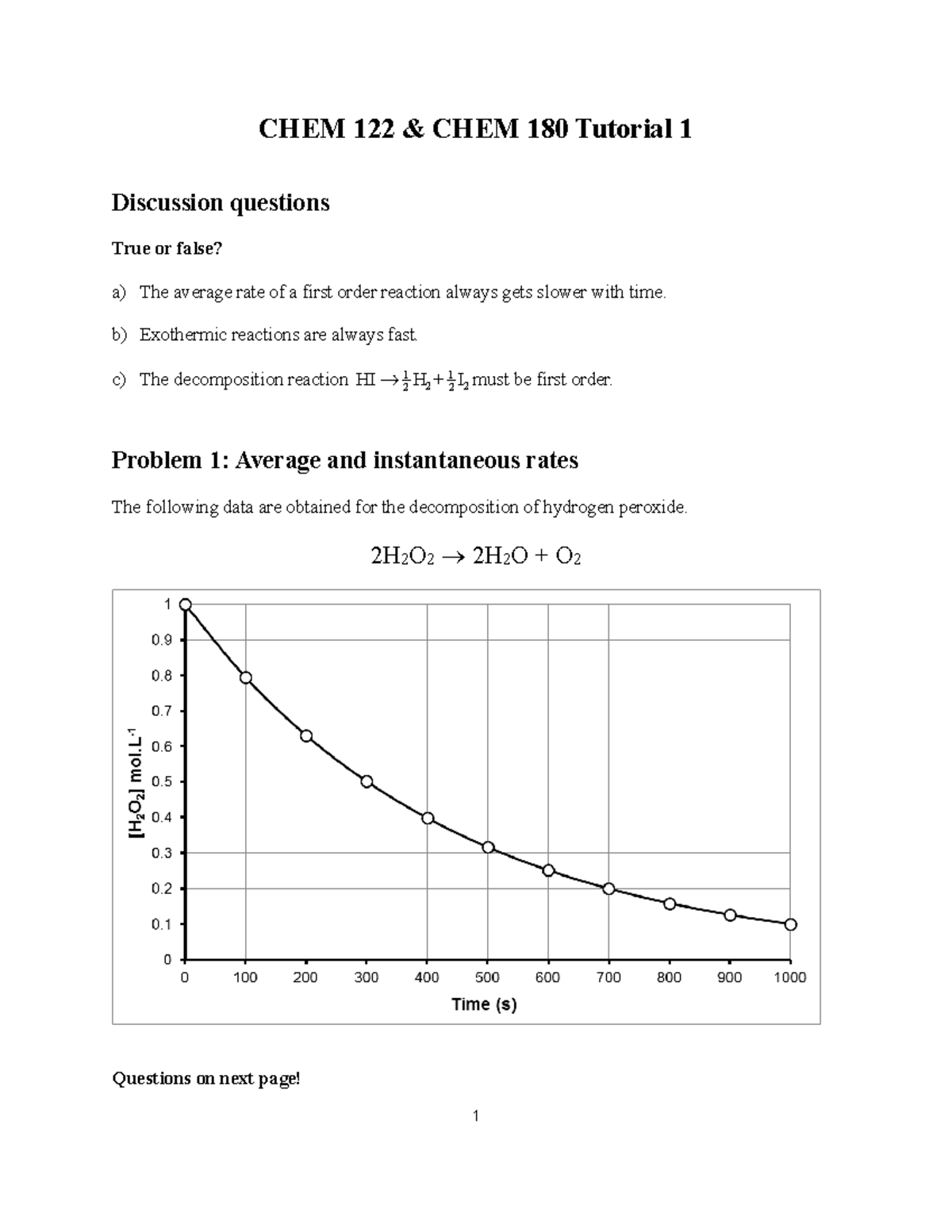 Tutorial 1 Fall 2024 - 1 CHEM 122 & CHEM 180 Tutorial 1 Discussion ...