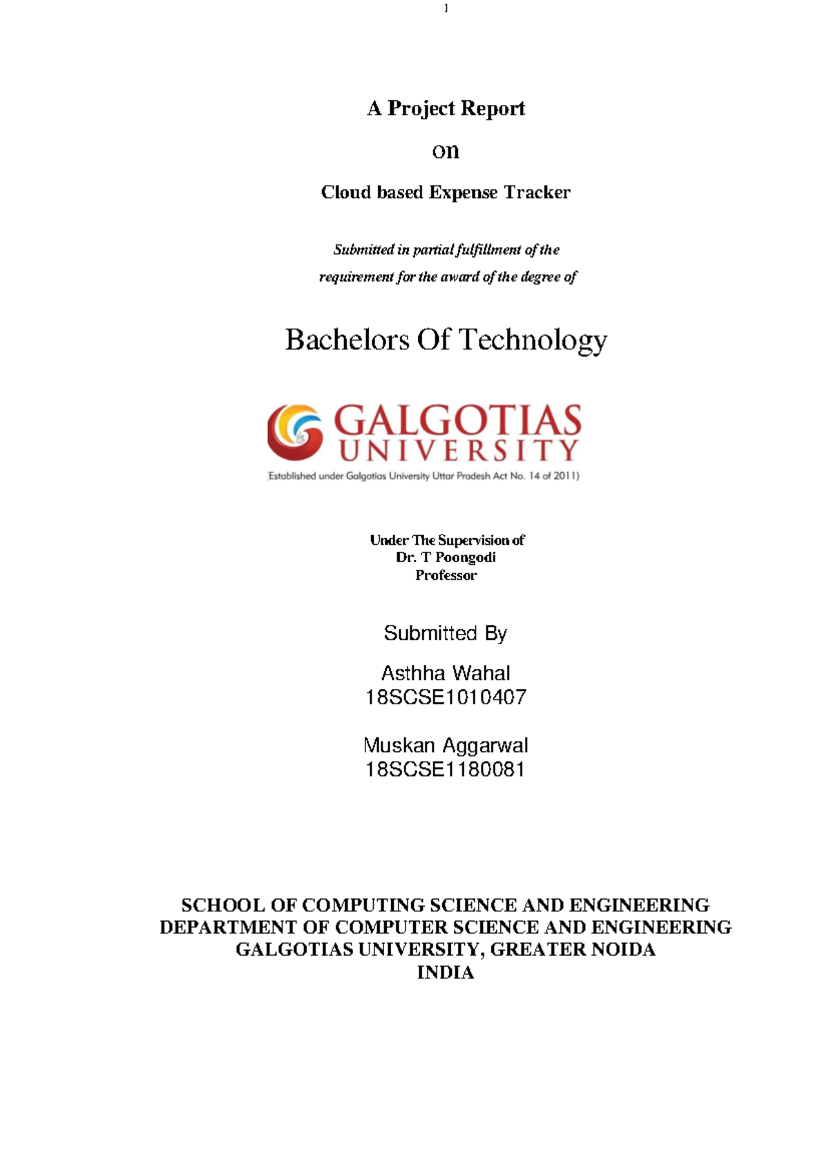 BT4071 PReport - Dr. Bharat Bhushan Naib - A Project Report on Cloud ...