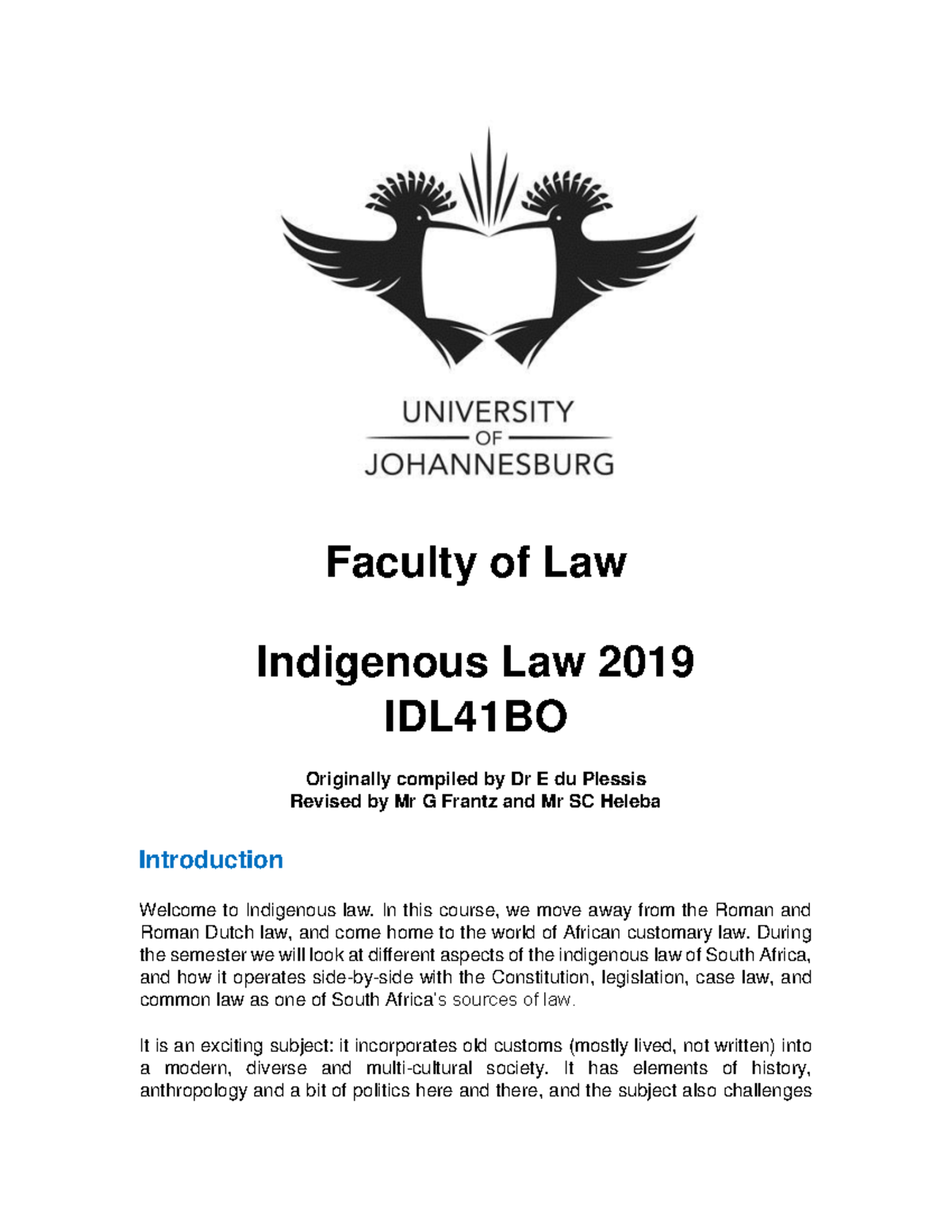 Study Guide Indigenous Law IDL41B0 2020 - adl2601 - UJ - Studocu