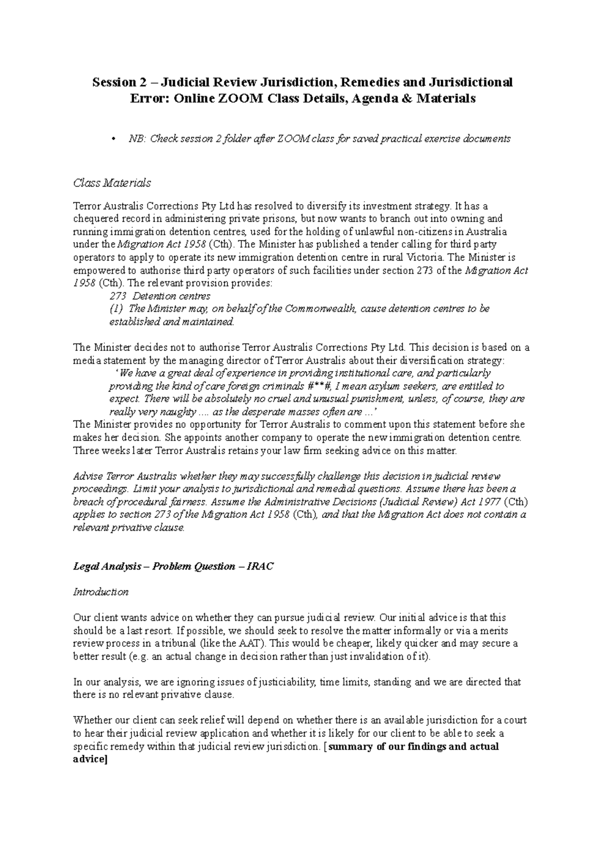 Session 2 practical example - Session 2 – Judicial Review Jurisdiction ...