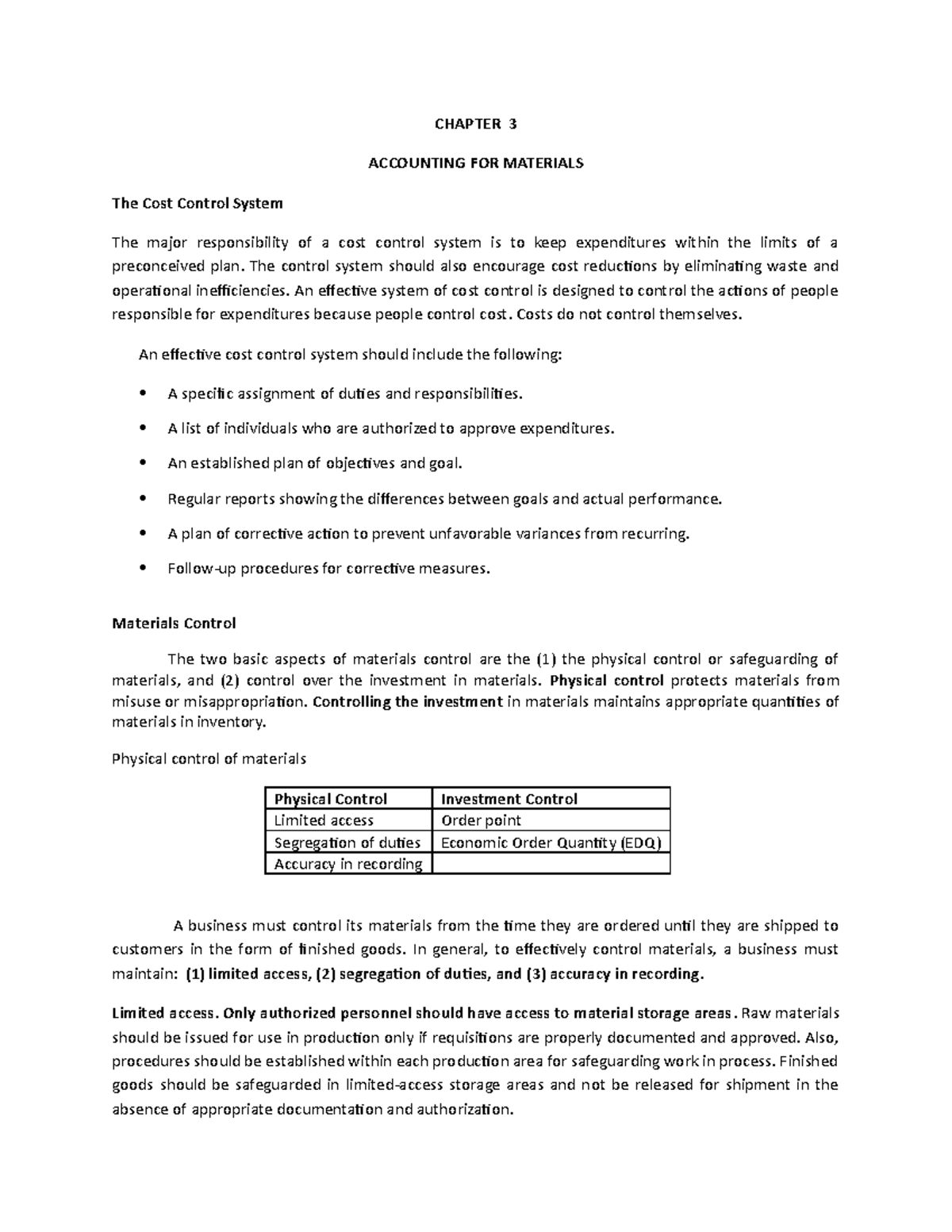 Notes on Accounting for Materials (Acctg 222) - CHAPTER 3 ACCOUNTING ...