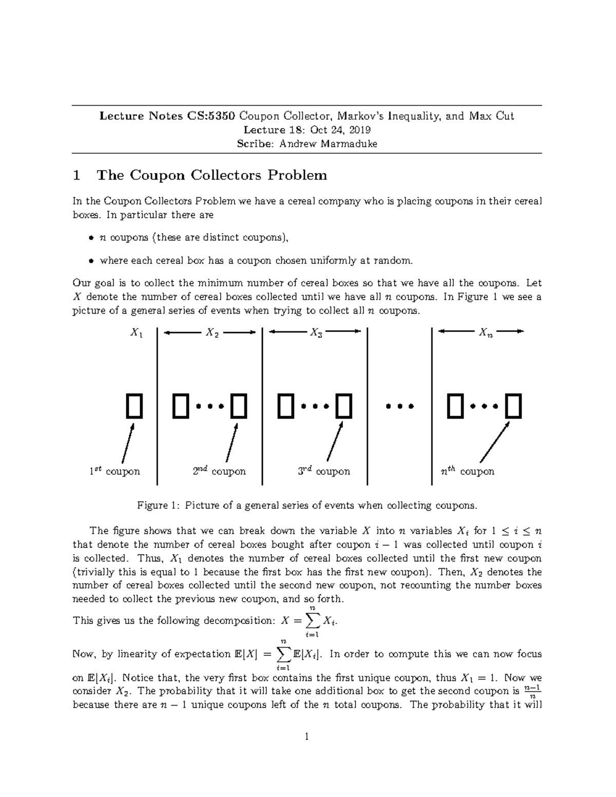 Coupon Problem Explanation - Lecture Notes CS:5350 Coupon Collector ...
