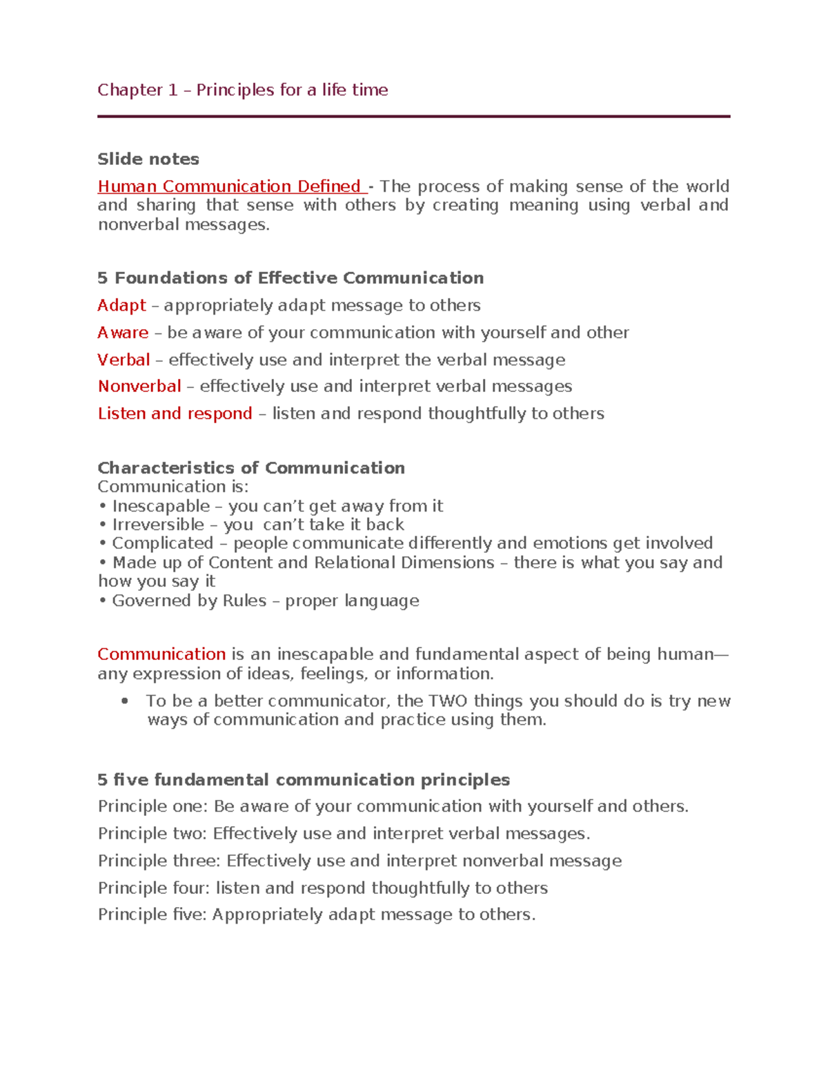 Chapter 1 - Funds OF communication - Chapter 1 – Principles for a life ...