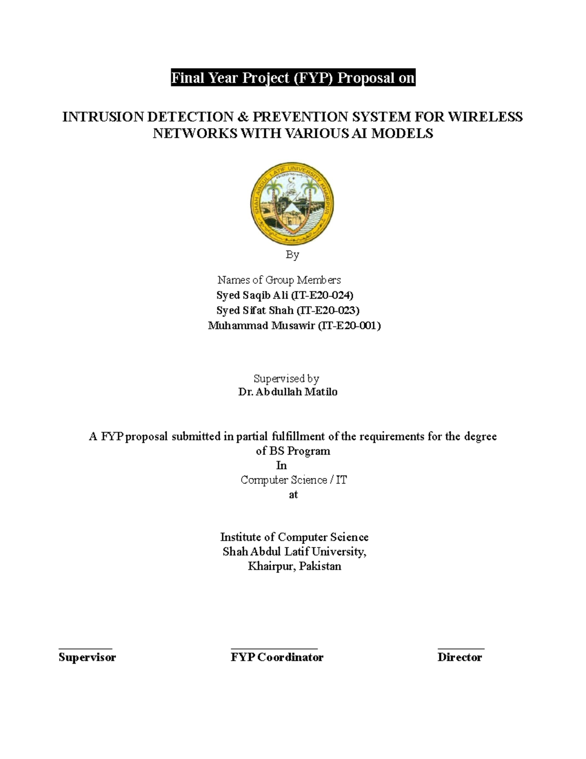 FYP Proposal - new - Final Year Project (FYP) Proposal on INTRUSION ...