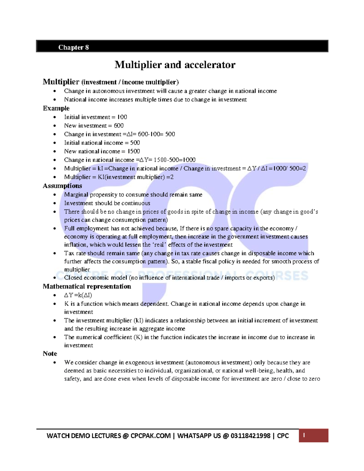 CPC PRC-3 CHAP-8 Notes - Principles of economics - ICAP - Studocu