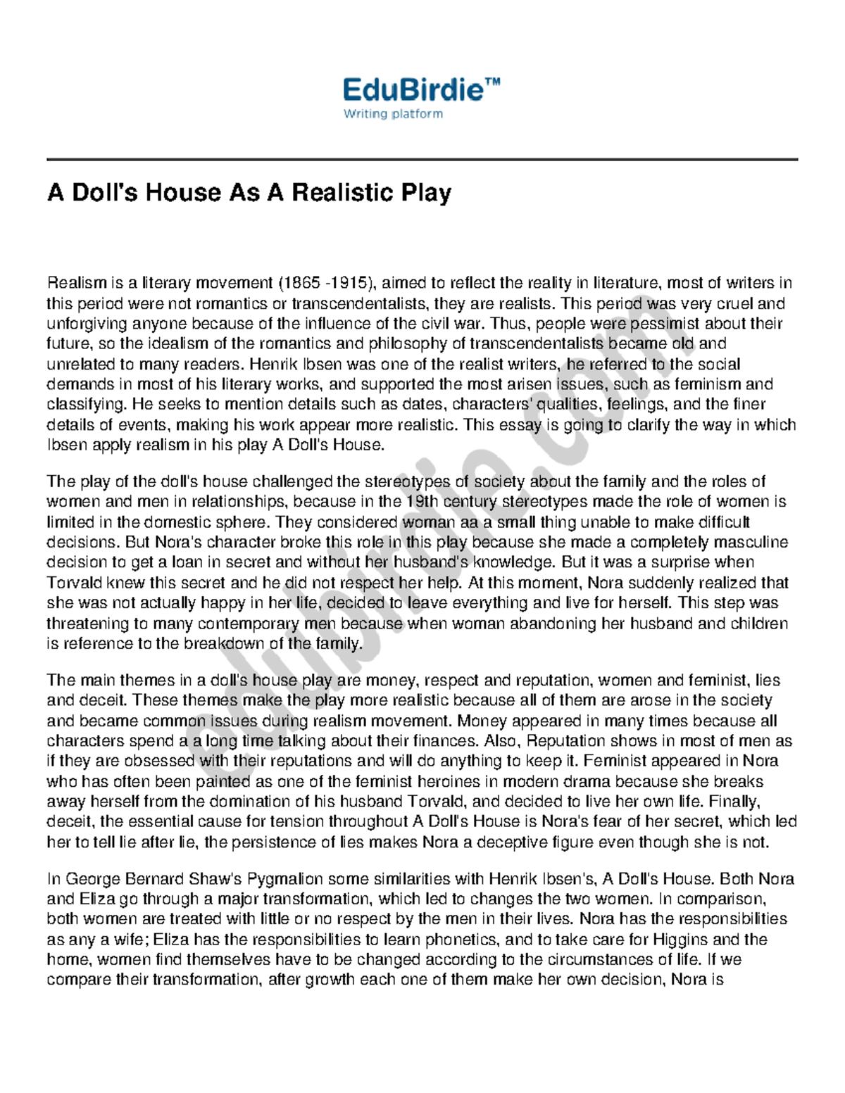 A Doll\s House As A Realistic Play - A Doll's House As A Realistic Play ...
