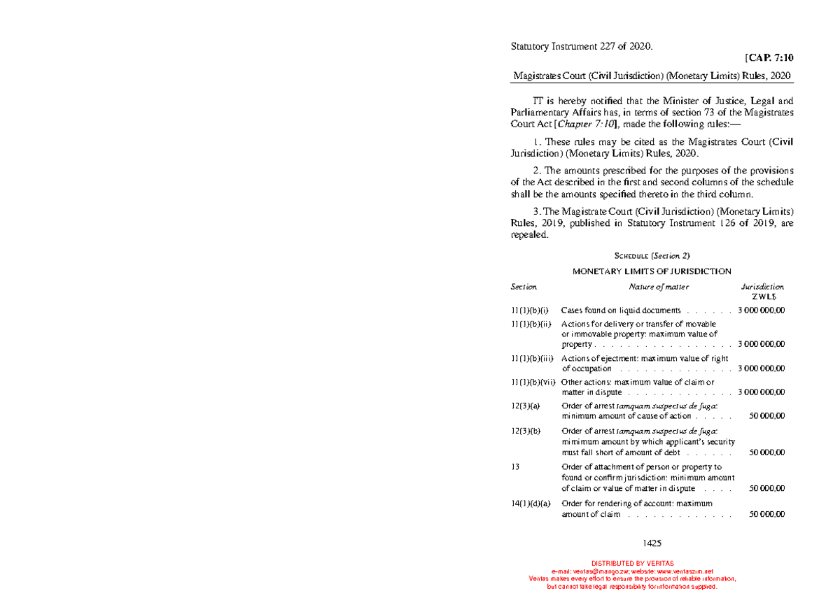 SI 2020-227 Magistrates Court (Civil Jurisdiction) (Monetary Limits ...