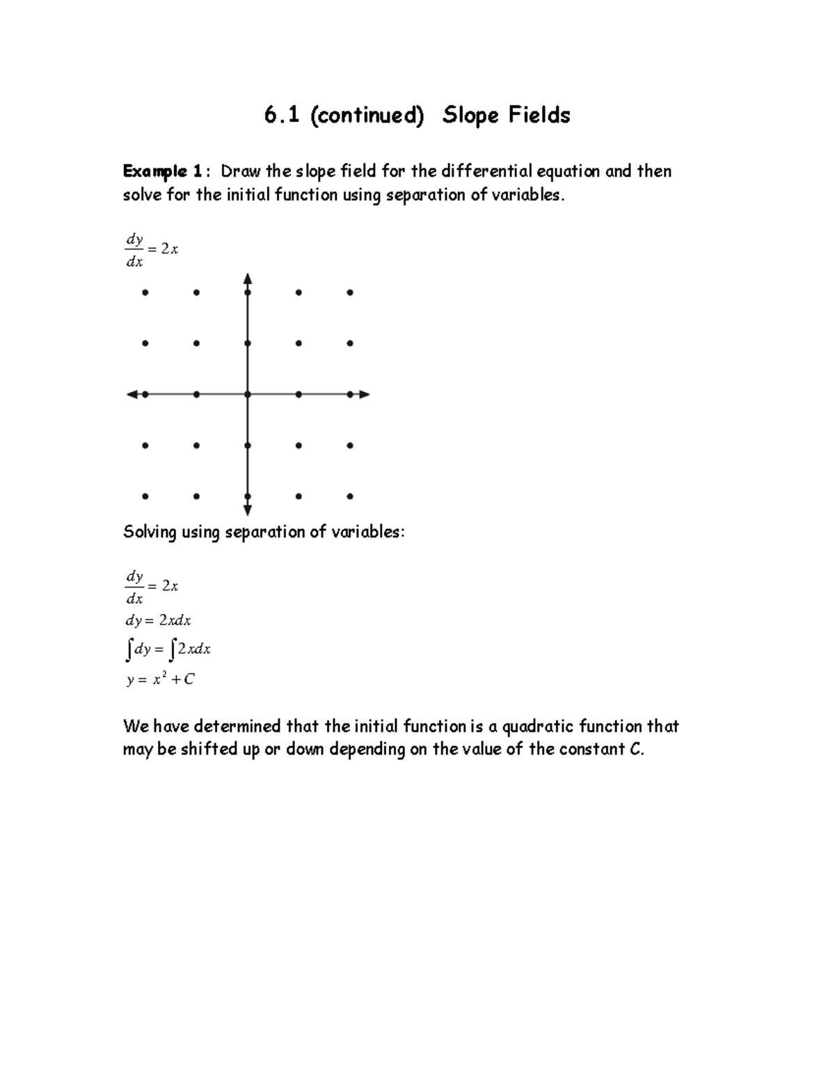 Calc 7-1b notes - none. - 6 (continued) Slope Fields Example 1: Draw ...