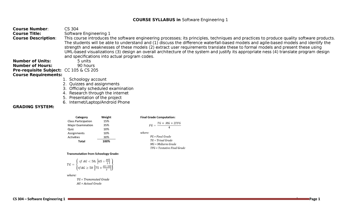 This course introduces the software engineering processes; its ...