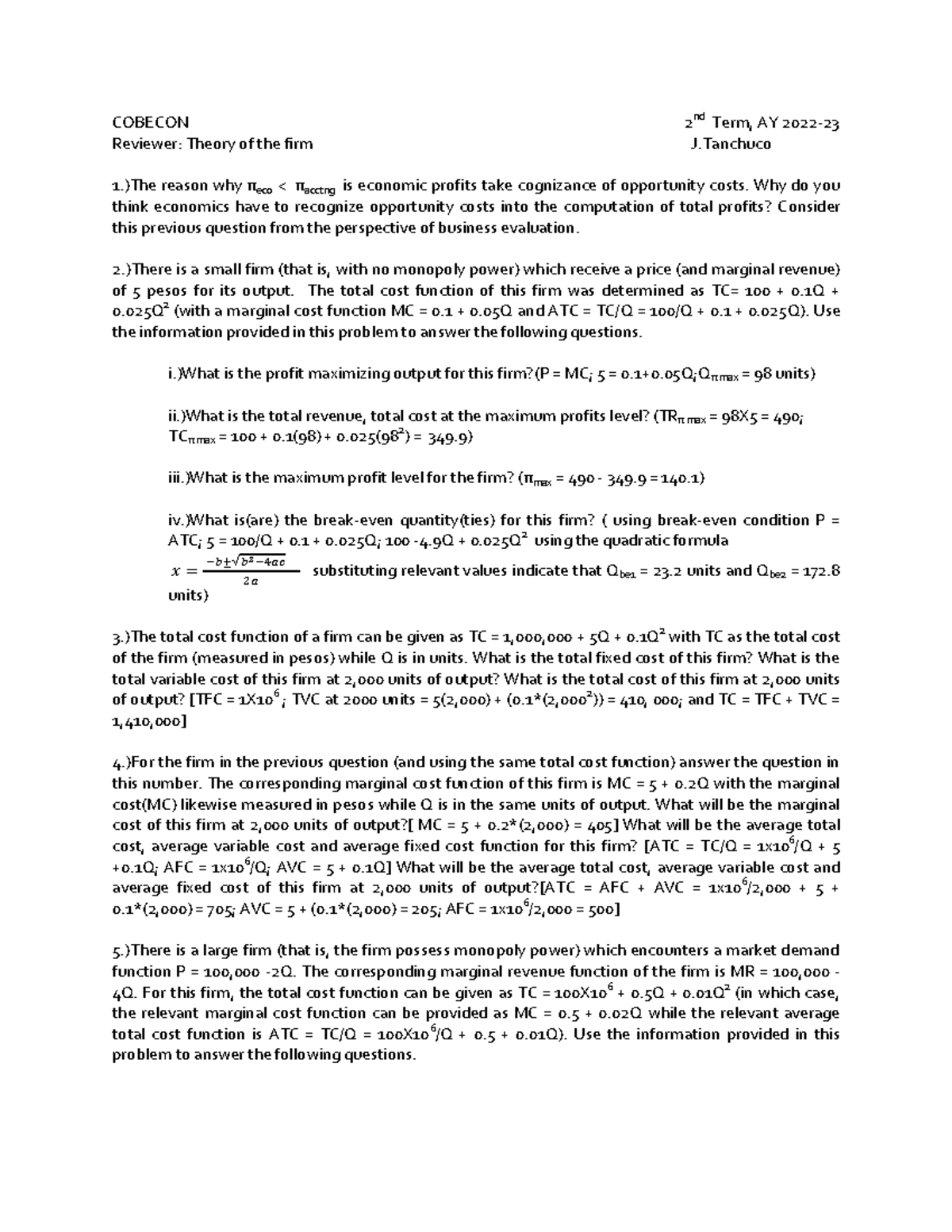 Cobecon.theory of the firm reviewer - COBECON 2 nd Term, AY 2022 ...