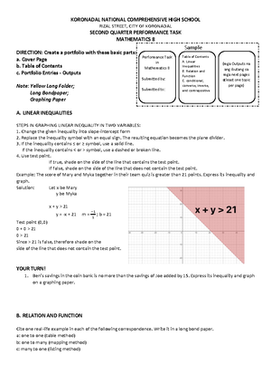 Mathematics Performance task - Republic of the Philippines Department ...