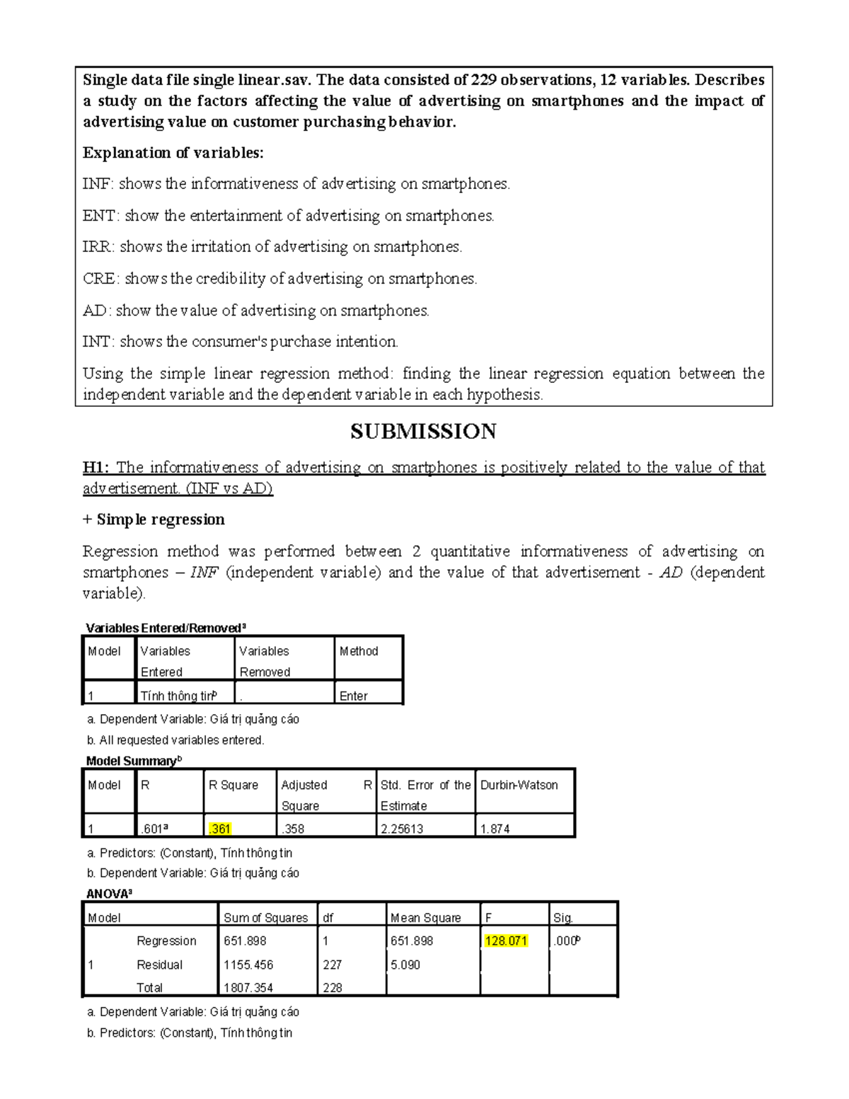Linear Regression - Single Data File Single Linear. The Data Consisted 