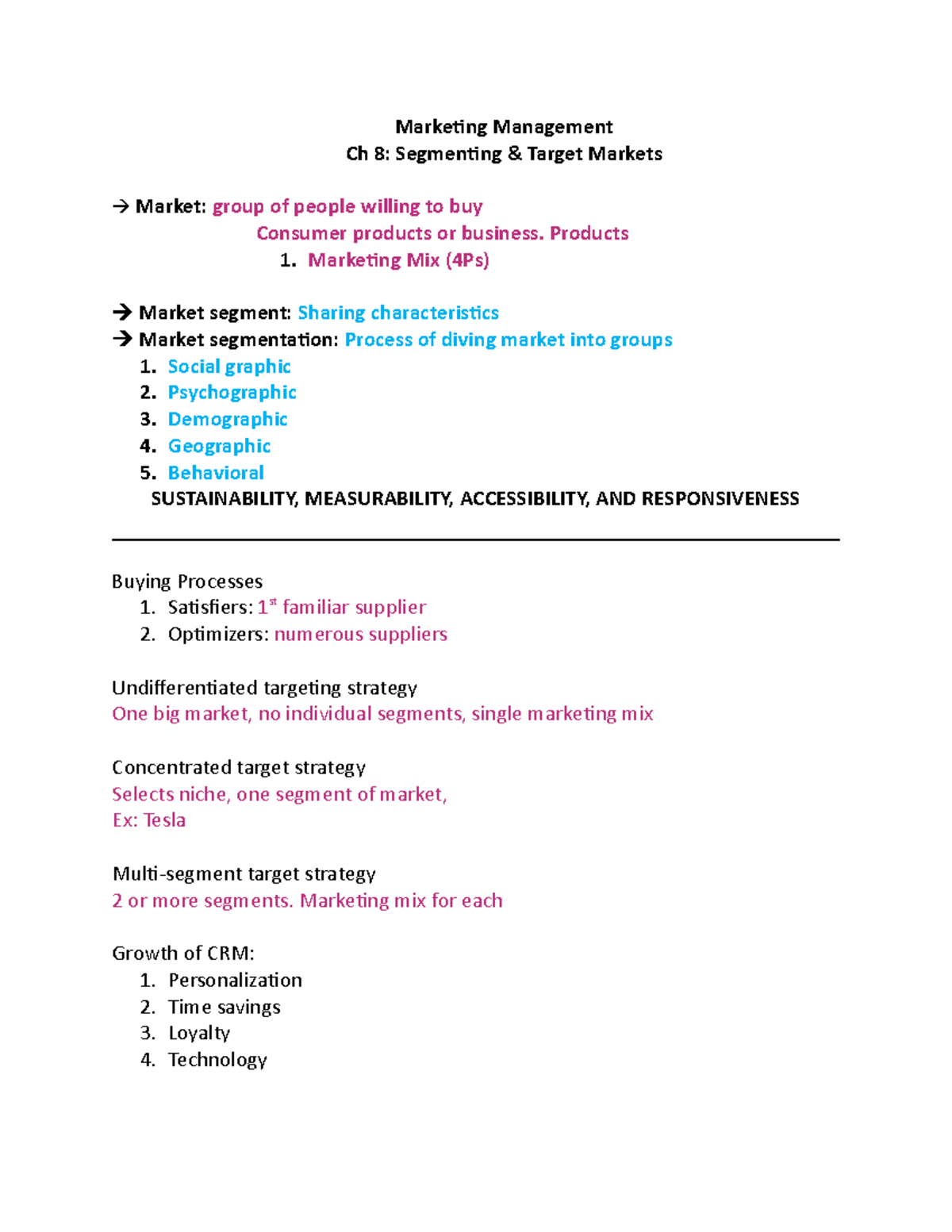 Marketing Management Ch 8Notes - Marketing Management Ch 8: Segmenting ...