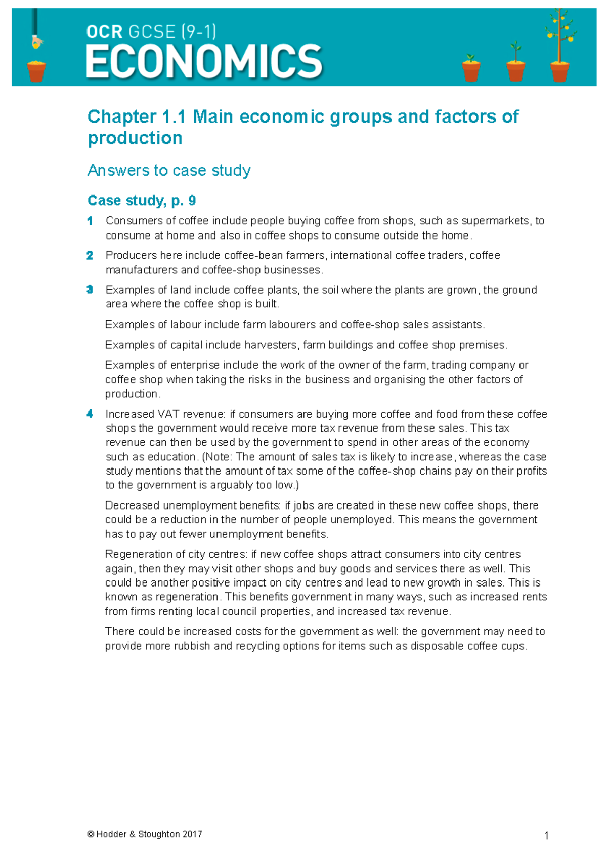 OCR GCSE Economics chapter 1 1 - © Hodder & Stoughton 2017 1 Chapter 1 ...