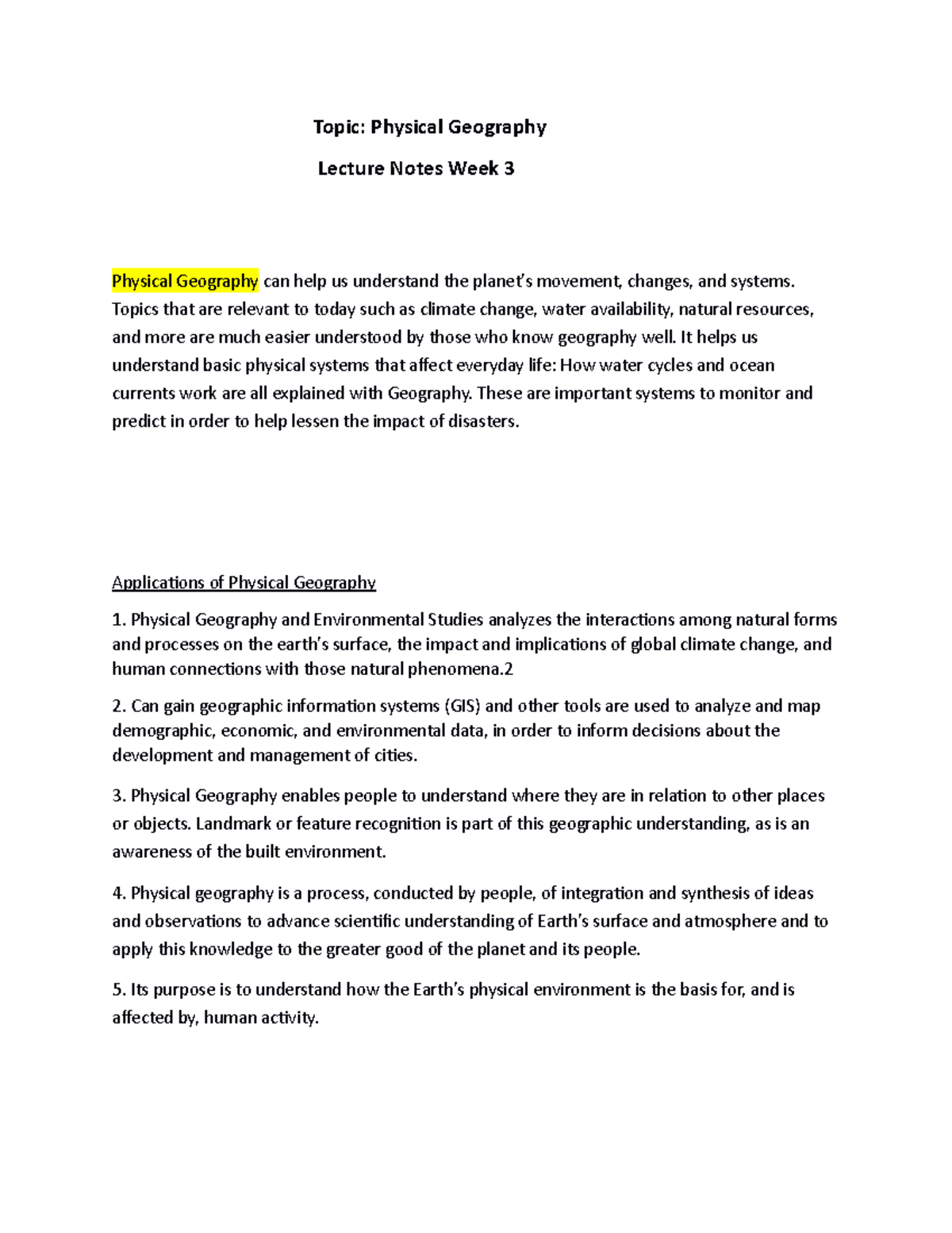 Physical Geography 2 - Topic: Physical Geography Lecture Notes Week 3 ...