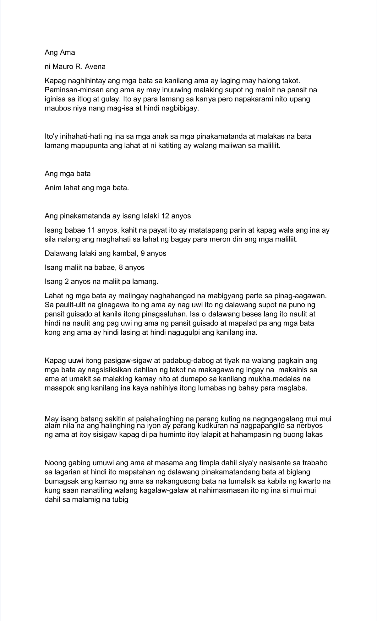 Pdf-buod-ang-ama compress - Ang AmaAng Ama ni Mauro R. Avenani Mauro R. Avena Kapag naghihintay ...