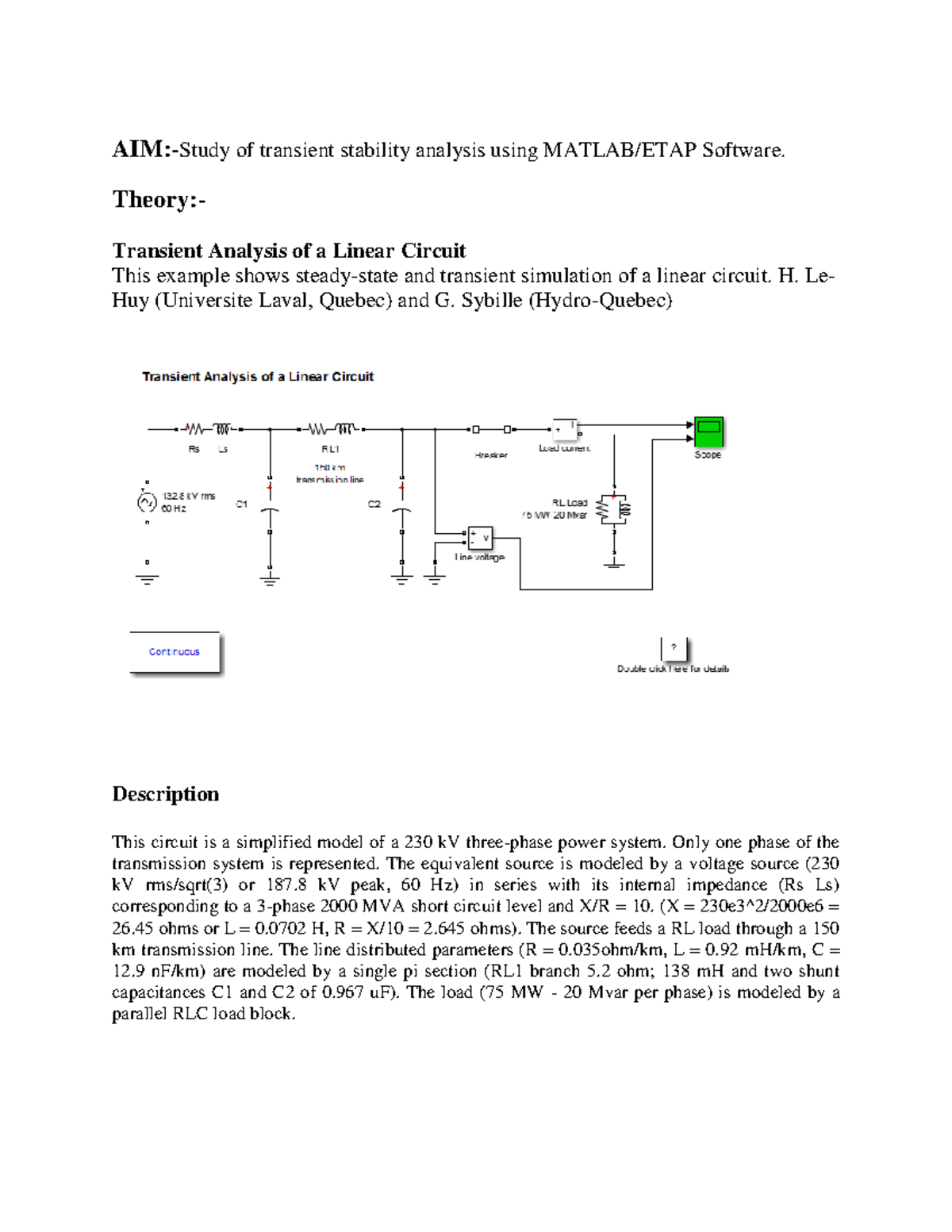 7 - LAB MANUAL - AIM:-Study of transient stability analysis using MATLAB/ETAP Software. Theory ...