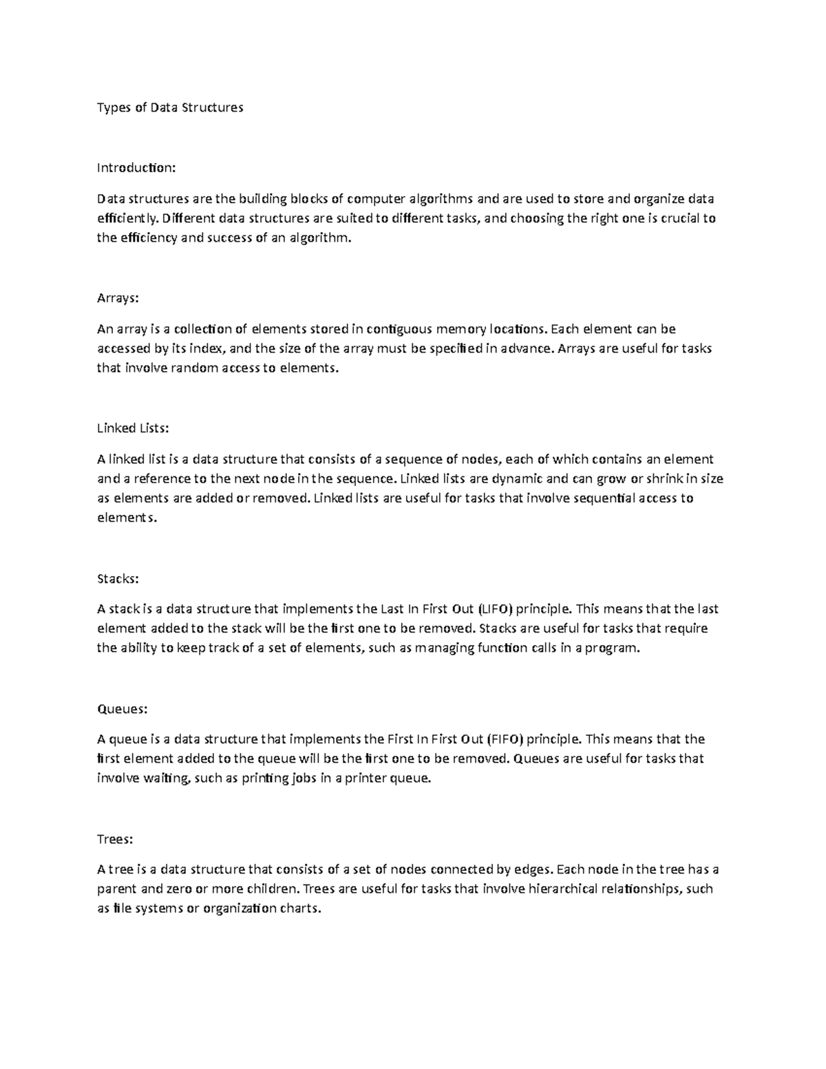 Types of Data Structures - Types of Data Structures Introduction: Data structures are the ...