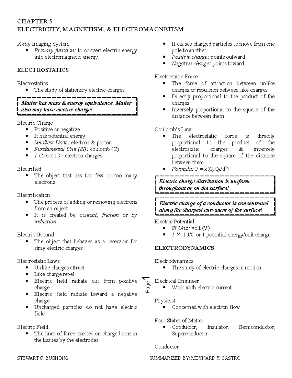 Chapter 5 Electricity, Magnetism, Electromagnetism - Page 1 ELECTRICITY, MAGNETISM, & - Studocu