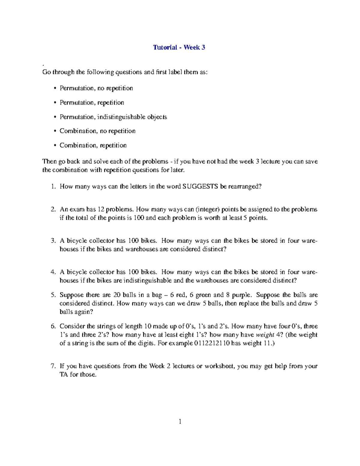 W3 - TUTORIAL - Tutorial - Week 3 . Go through the following questions ...