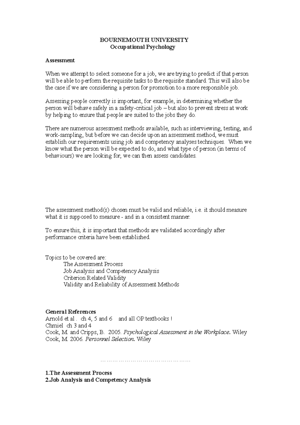 Assessment - Lecture notes 3 - BOURNEMOUTH UNIVERSITY Occupational ...